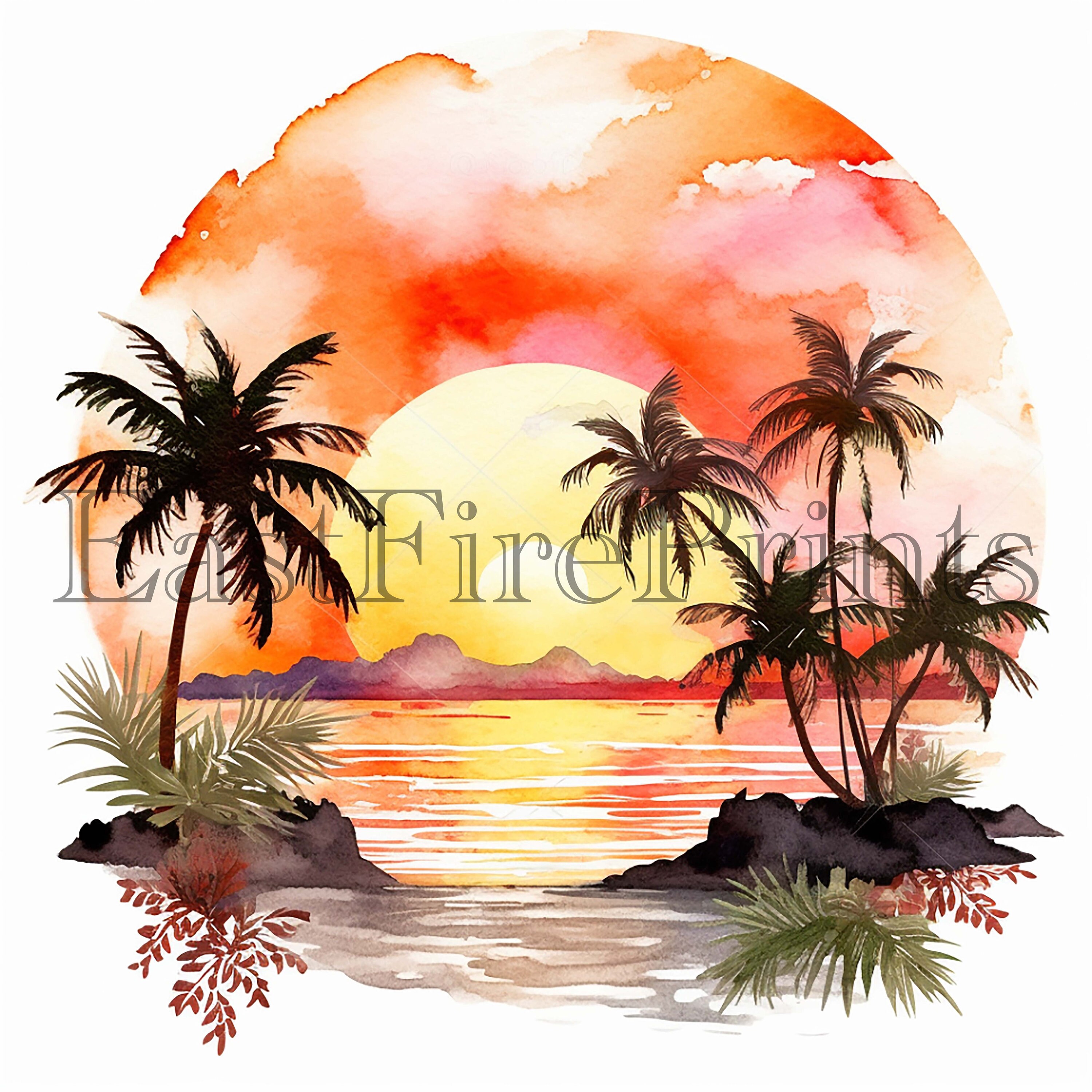 20 PNG Watercolor Tropical Sunset Clipart Beach Sunset - Etsy