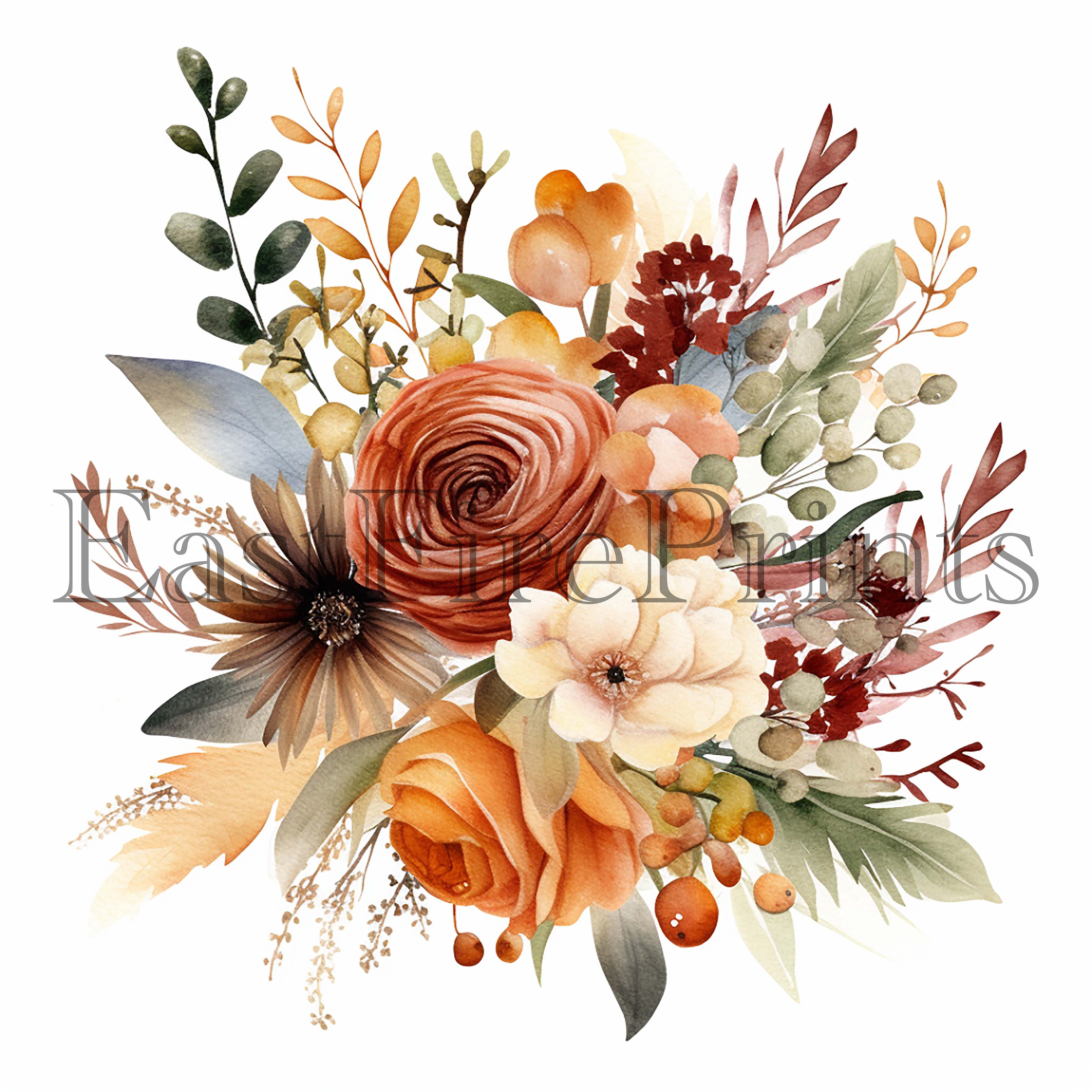 Watercolor Autumn Floral Clipart High Quality Png Autumn - Etsy