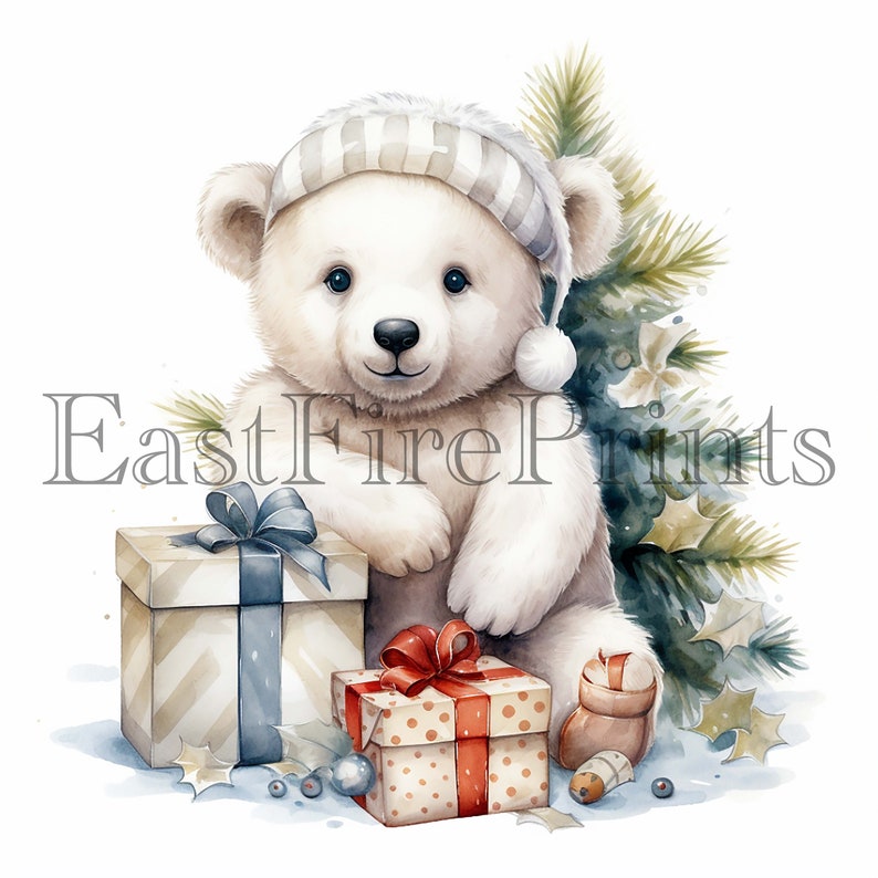 Watercolor Christmas Polar Bear Clipart High Quality Png - Etsy