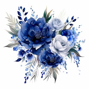 Royal Blue and Silver Floral Clipart, High Quality PNG, Spring Rustic ...