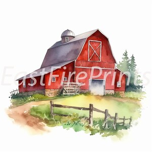20 Watercolor Red Barn Clipart Bundle | Farmhouse Illustrations ...