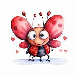 Watercolor Cute Love Bug Clipart, High Quality JPG, Valentines Day ...
