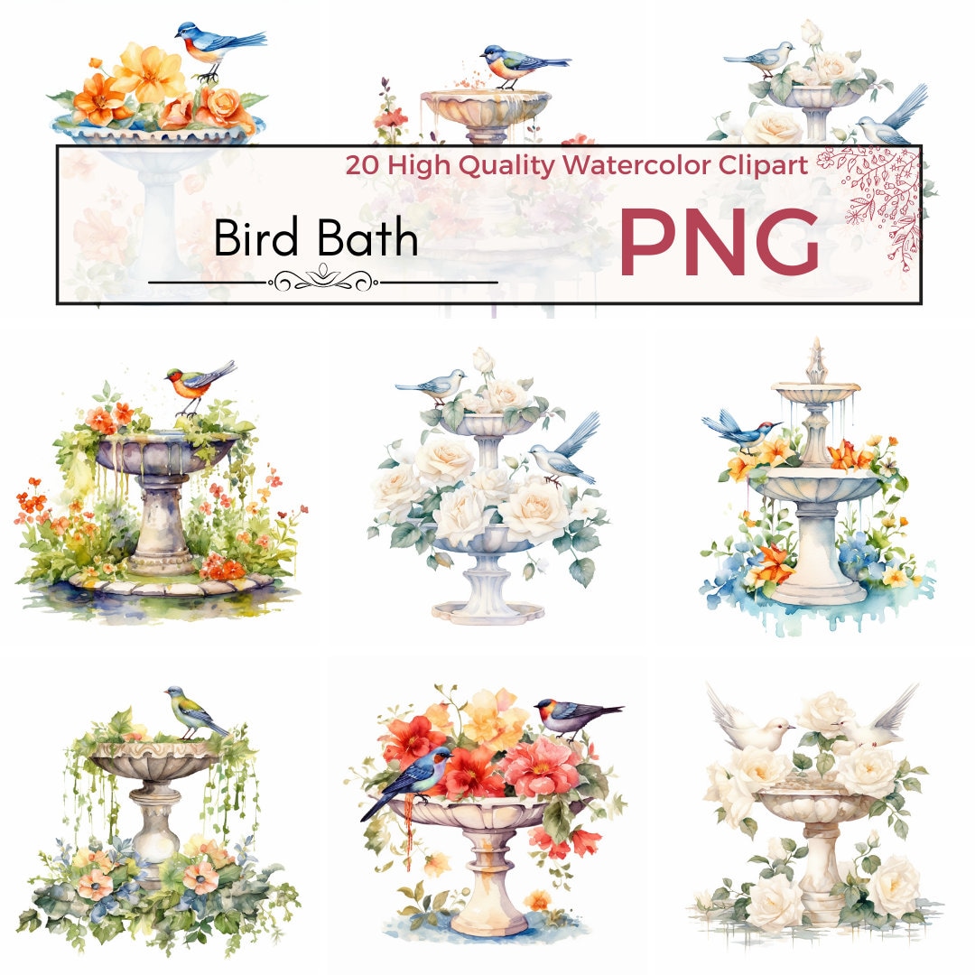 20 PNG Watercolor Birdbaths Clipart Instant Download, Bird House ...
