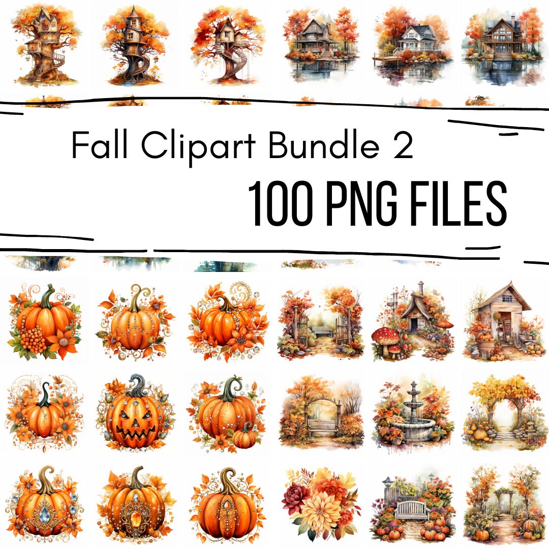 Watercolor Fall Clipart Bundle, Fall Png, Pumpkin Clipart, Halloween ...