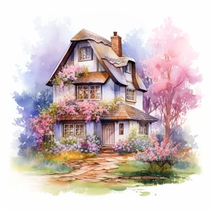 Watercolor Spring Cottage Clipart, High Quality JPG, Cute Springtime ...
