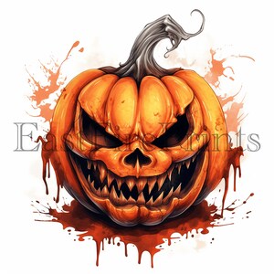 Watercolor Scary Pumpkin Clipart, Fall Png, Halloween Clipart, Spooky ...