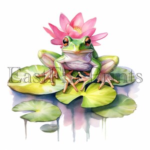 20 Watercolor Green Frog Clipart PNG, Cute Frog Floral Lily Pad Clip ...