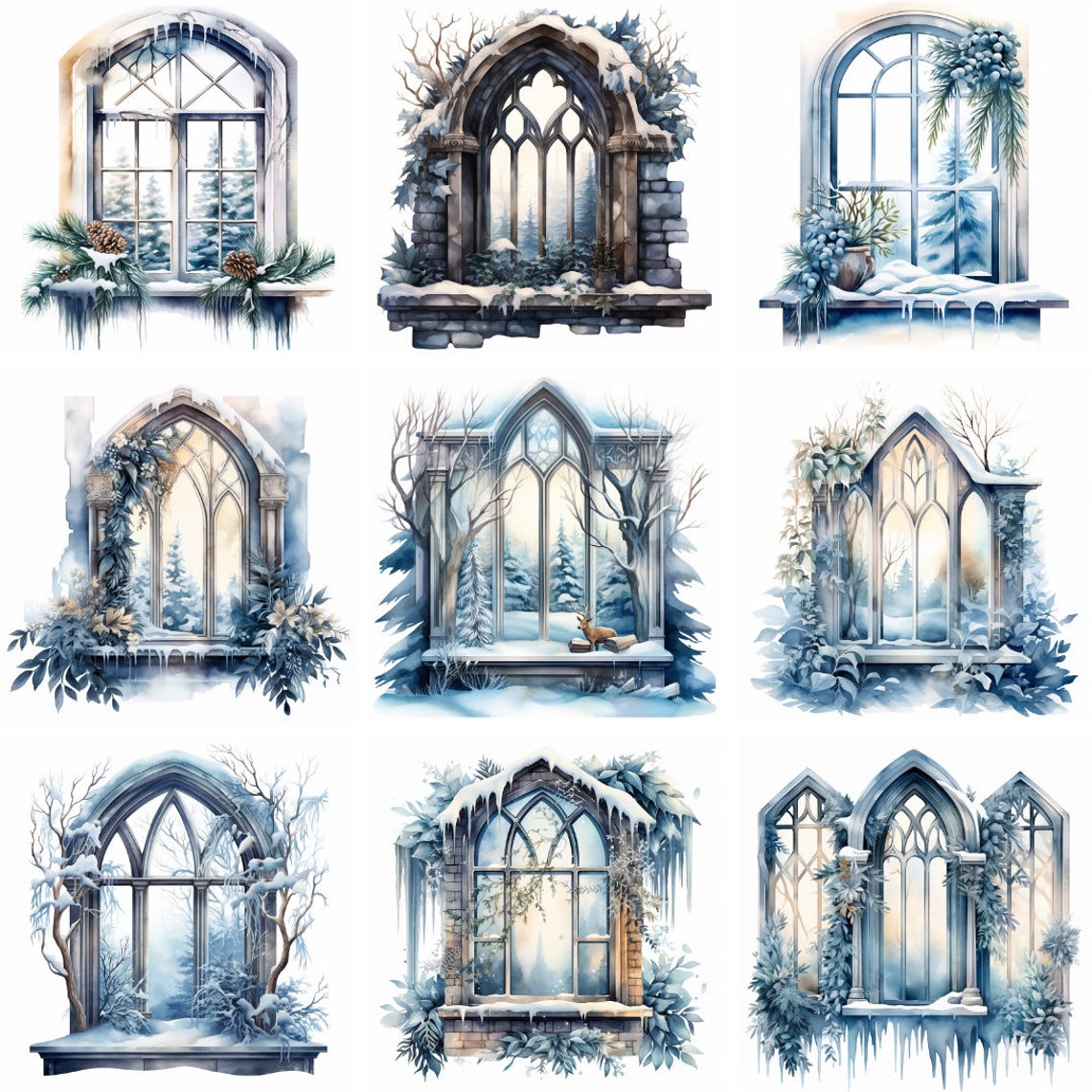 20 Icy Window Watercolor Clipart High Quality Png Files - Etsy