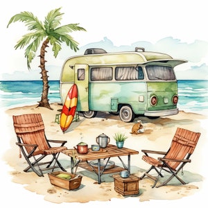 Watercolor Adventure Camper Clipart, Hiking Clipart, Camping Clipart ...