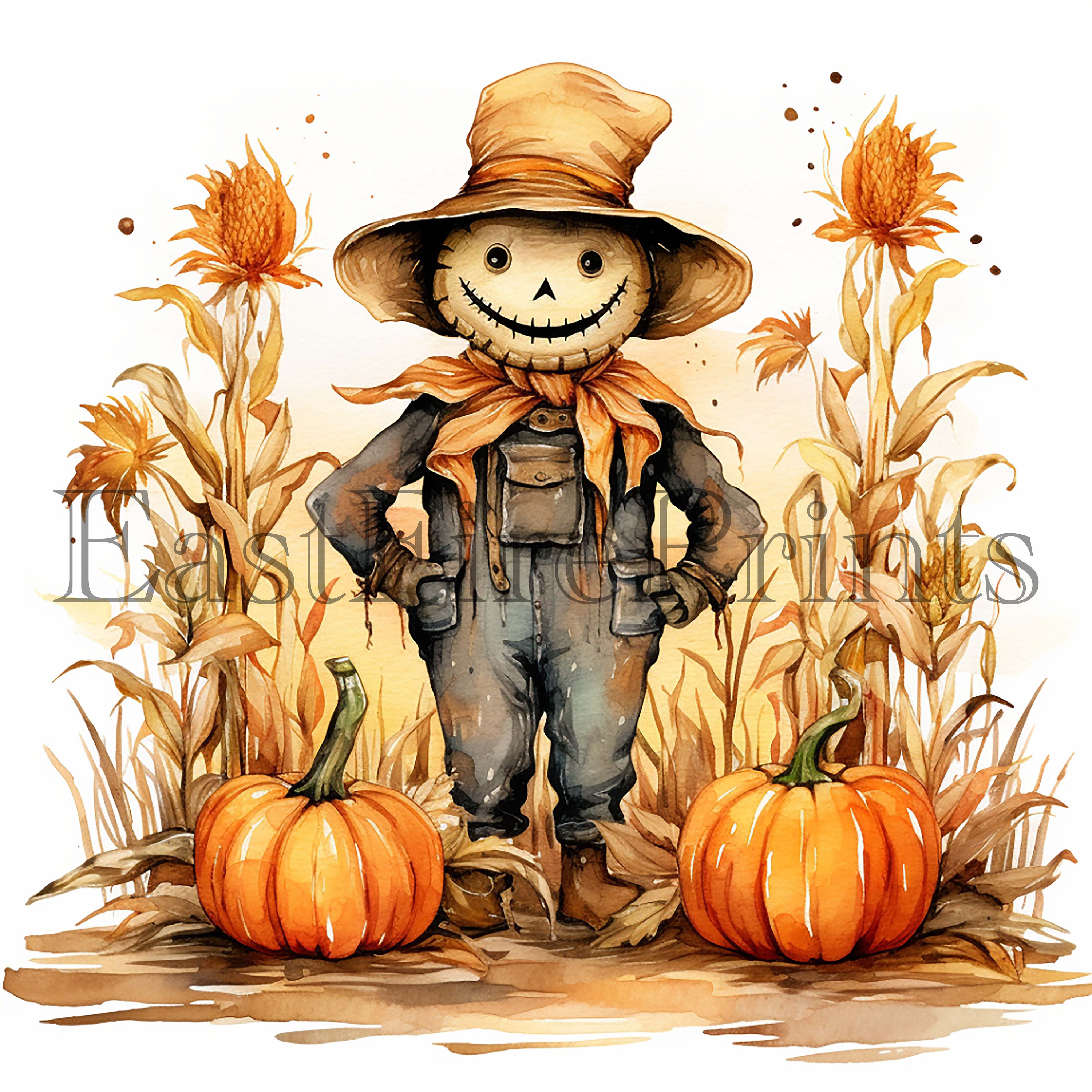 Watercolor Halloween Pumpkin Scarecrow Clipart High Quality - Etsy
