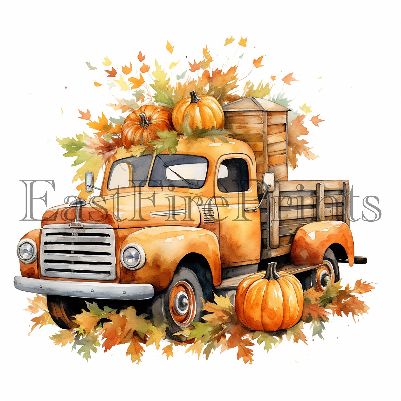 Watercolor Pumpkin Truck Clipart High Quality Png Autumn - Etsy