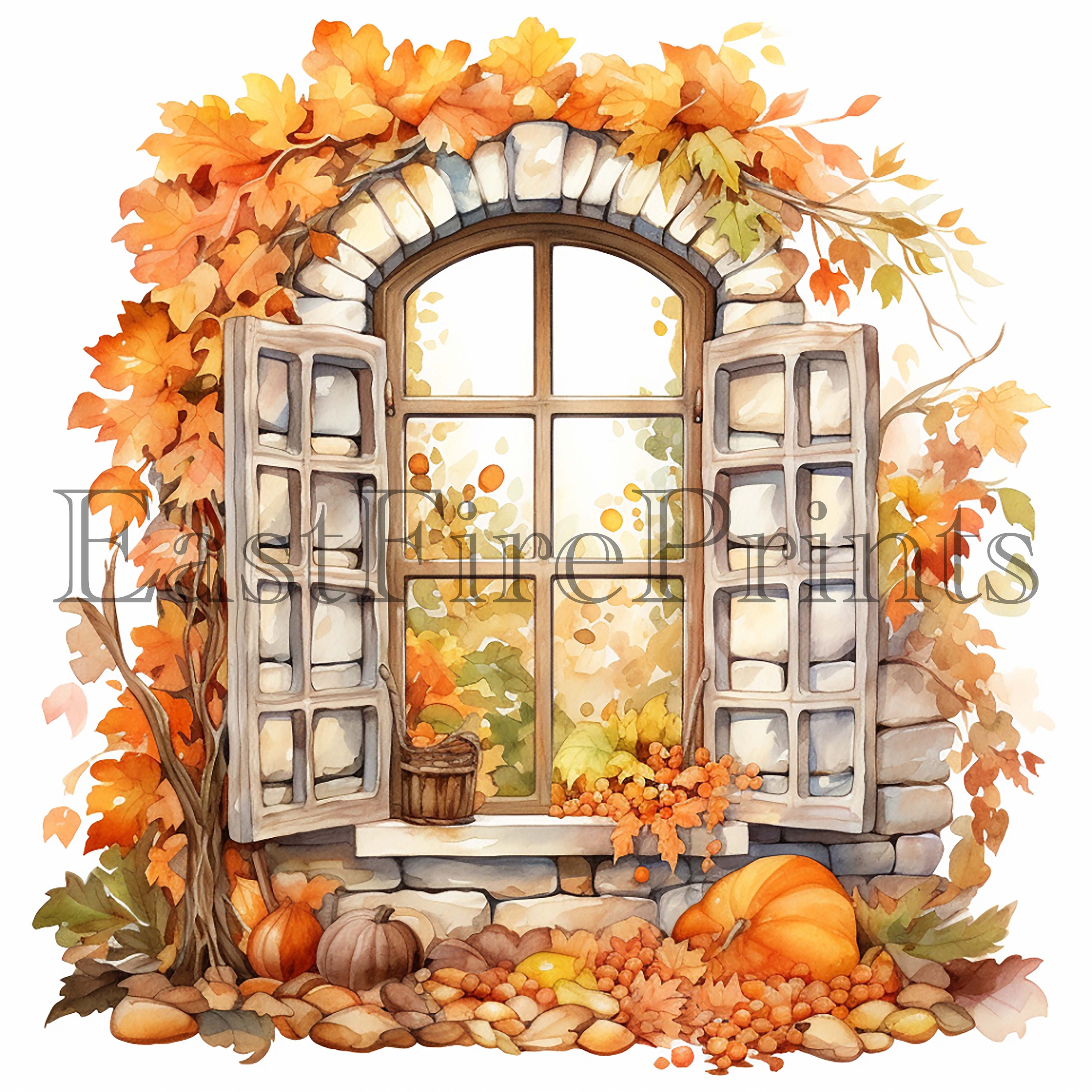 Watercolor Autumn Window Clipart PNG Fall Clip Art - Etsy