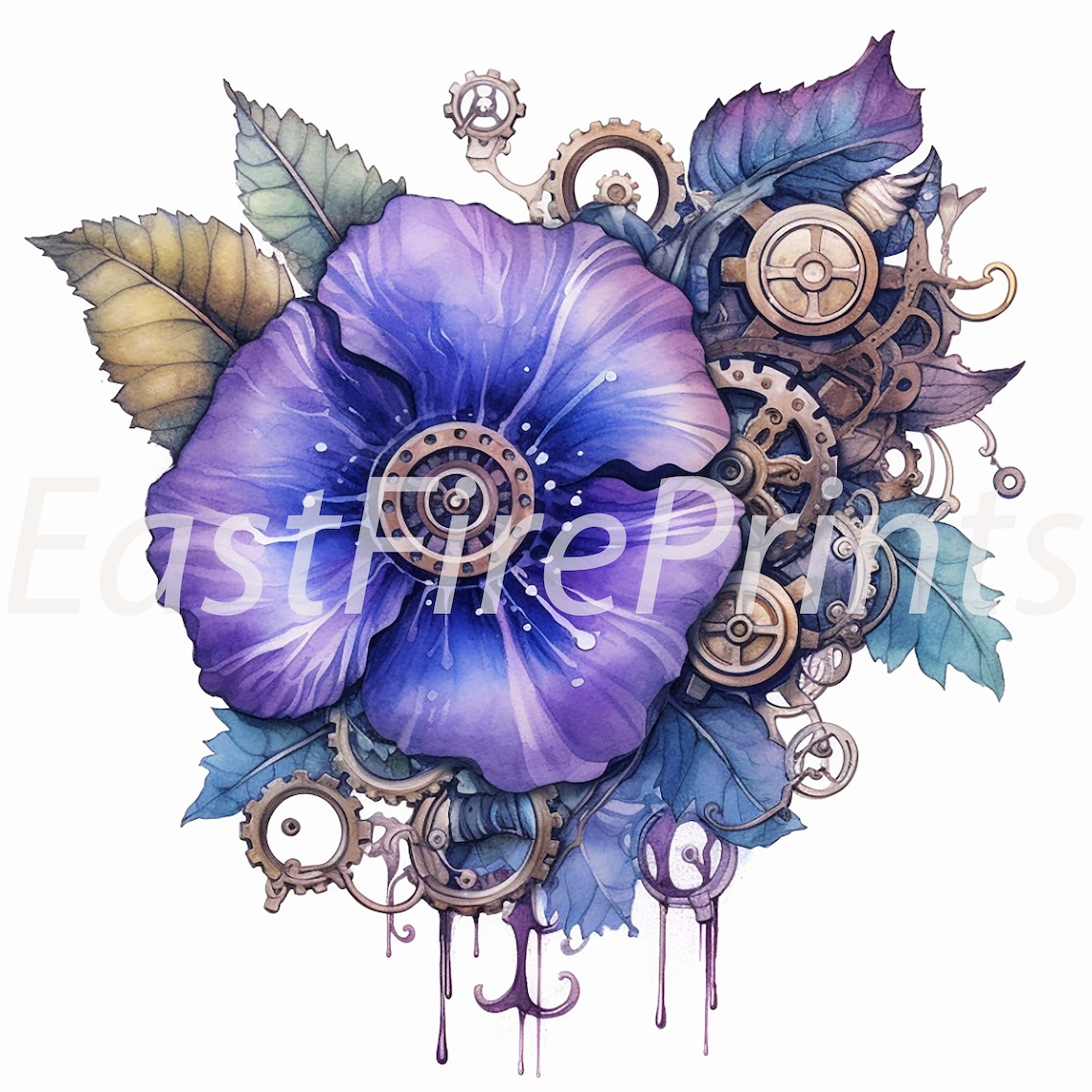 20 Steampunk Flowers Watercolor Clipart PNG Steampunk Roses - Etsy