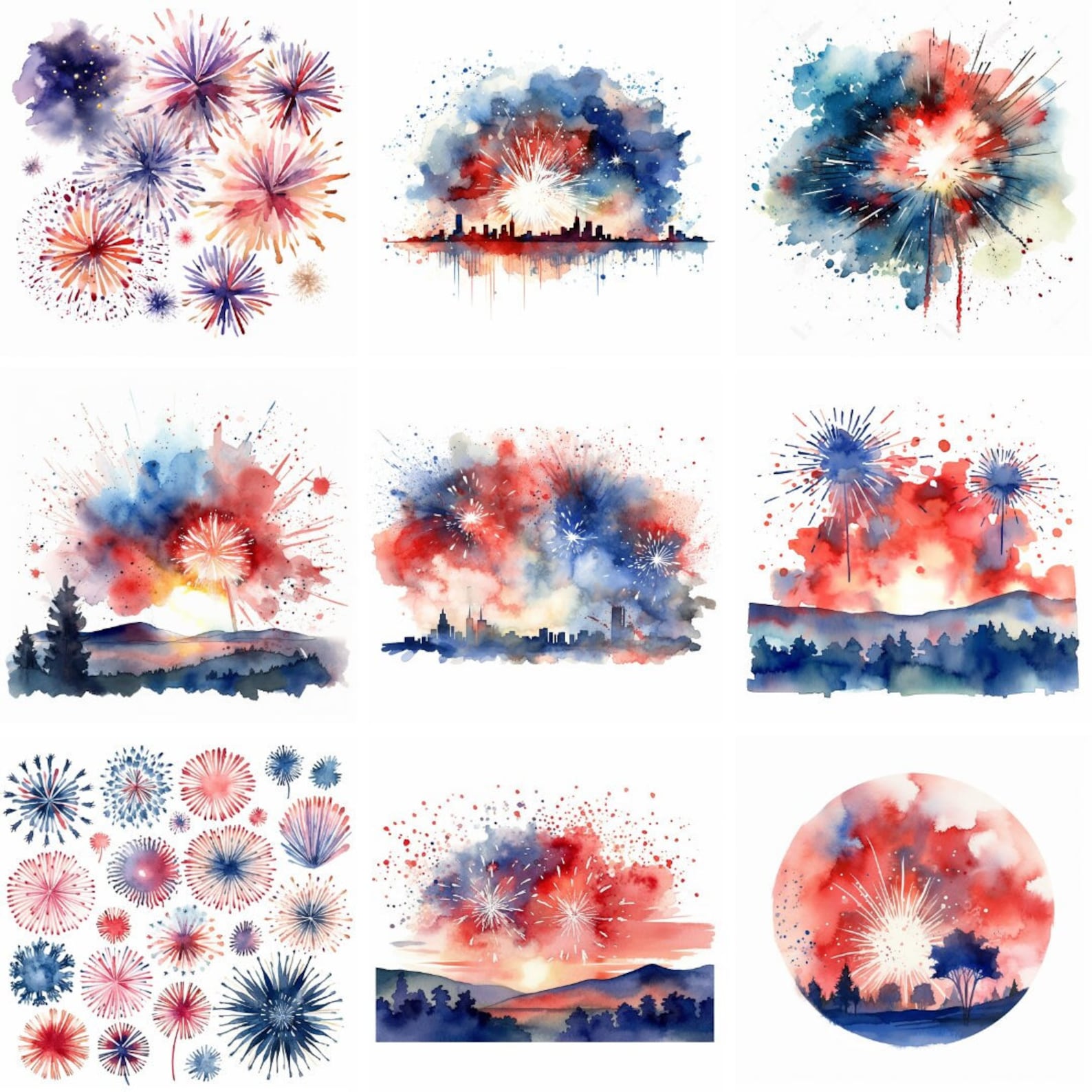 Watercolor Firework Clipart Set of 10 Patriotic Fireworks - Etsy