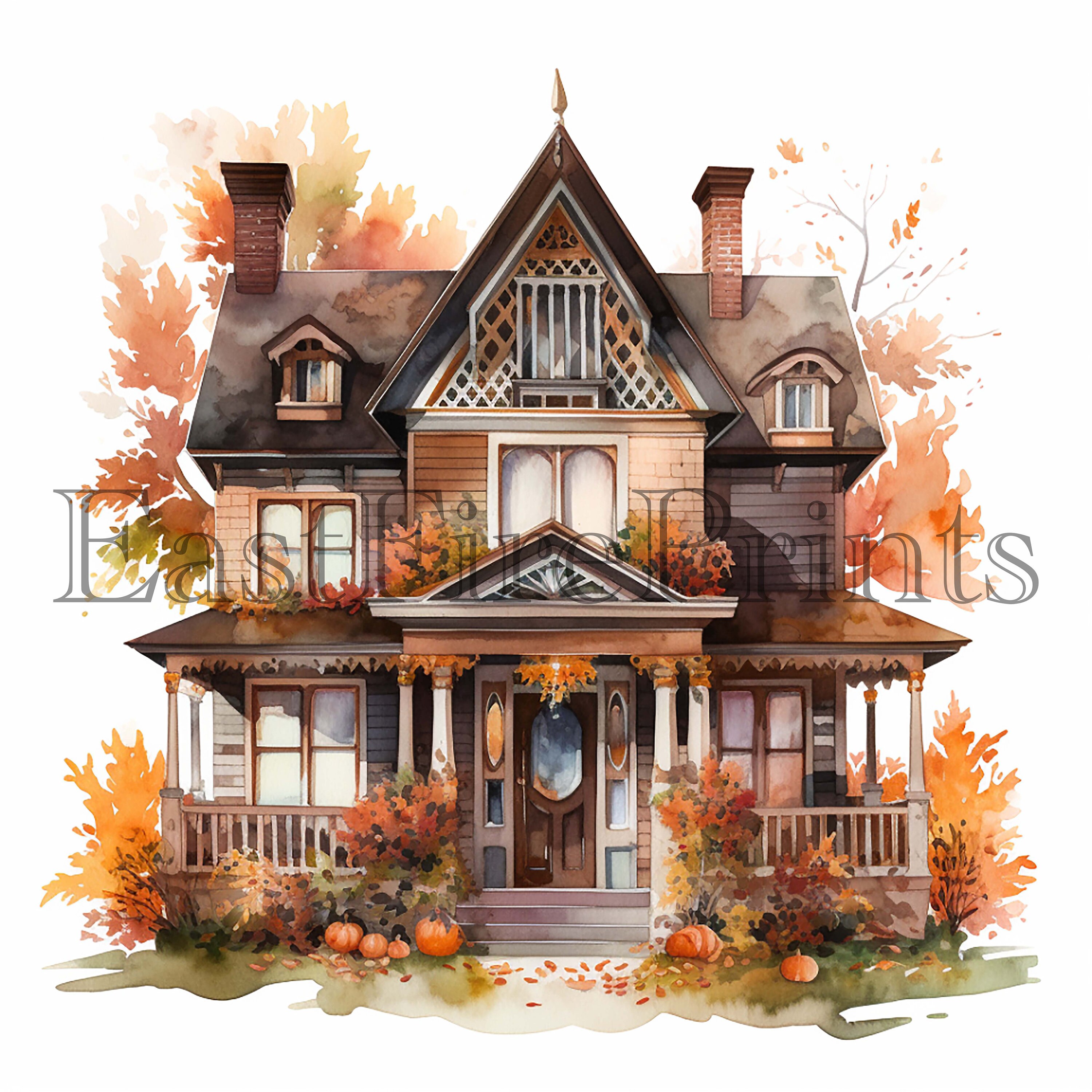 20 Fall House Watercolor Clipart High Quality Png Autumn - Etsy