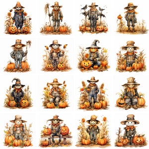 20 Halloween Pumpkin Scarecrow Watercolor Clipart, High Quality Png ...