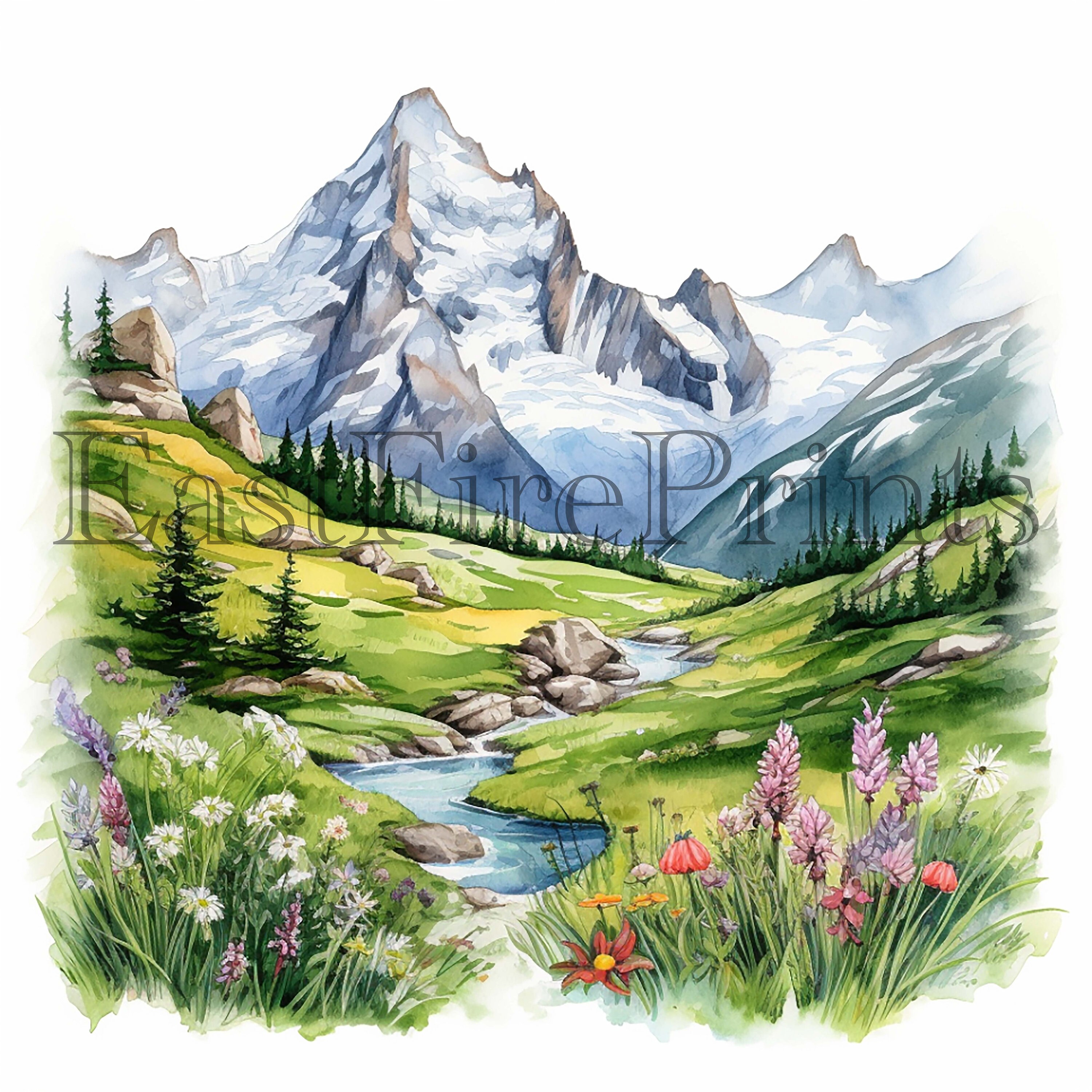 Alpine Meadow Clipart Watercolor Clipart Meadow Clipart - Etsy