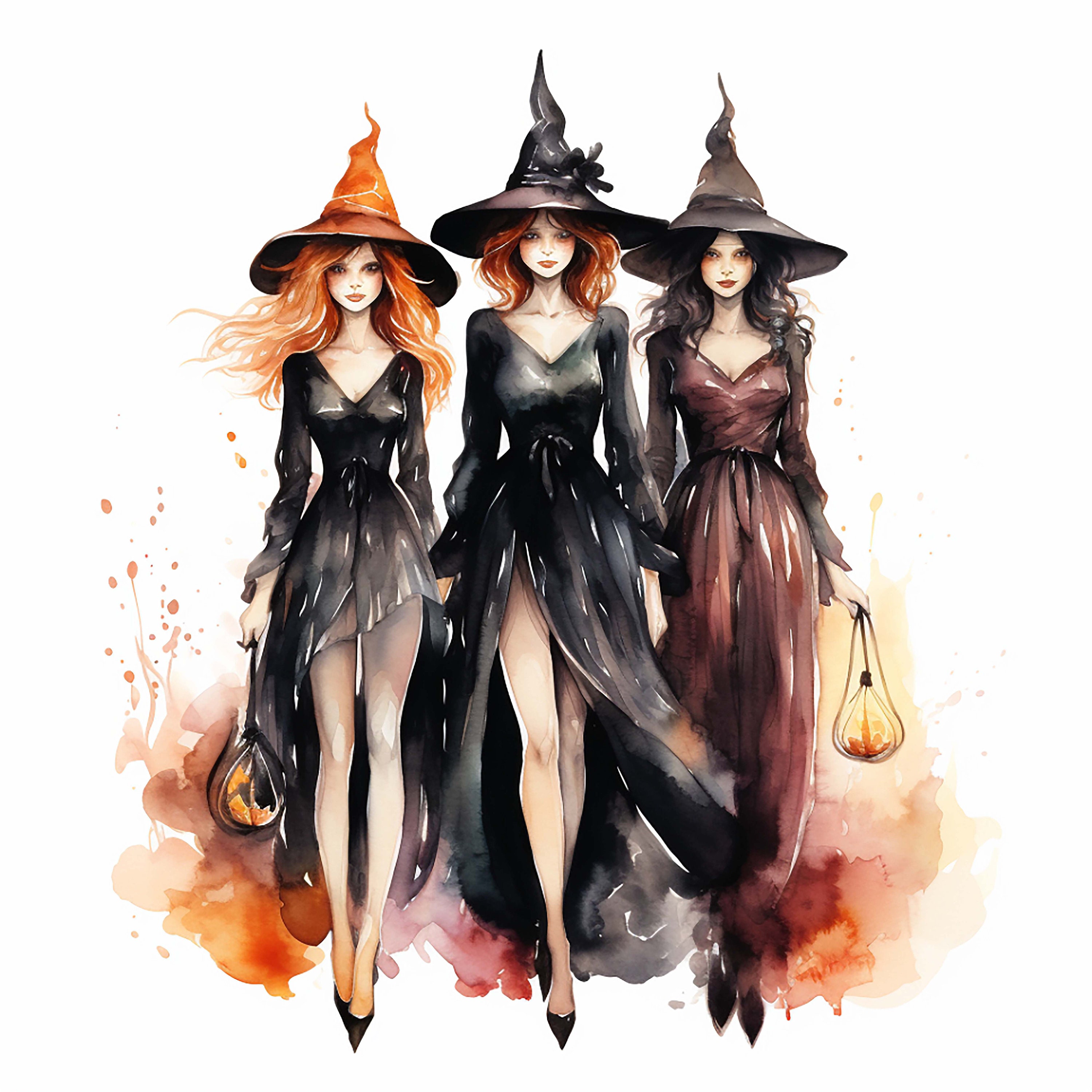 Watercolor Three Witches Clipart Witch JPG Halloween - Etsy