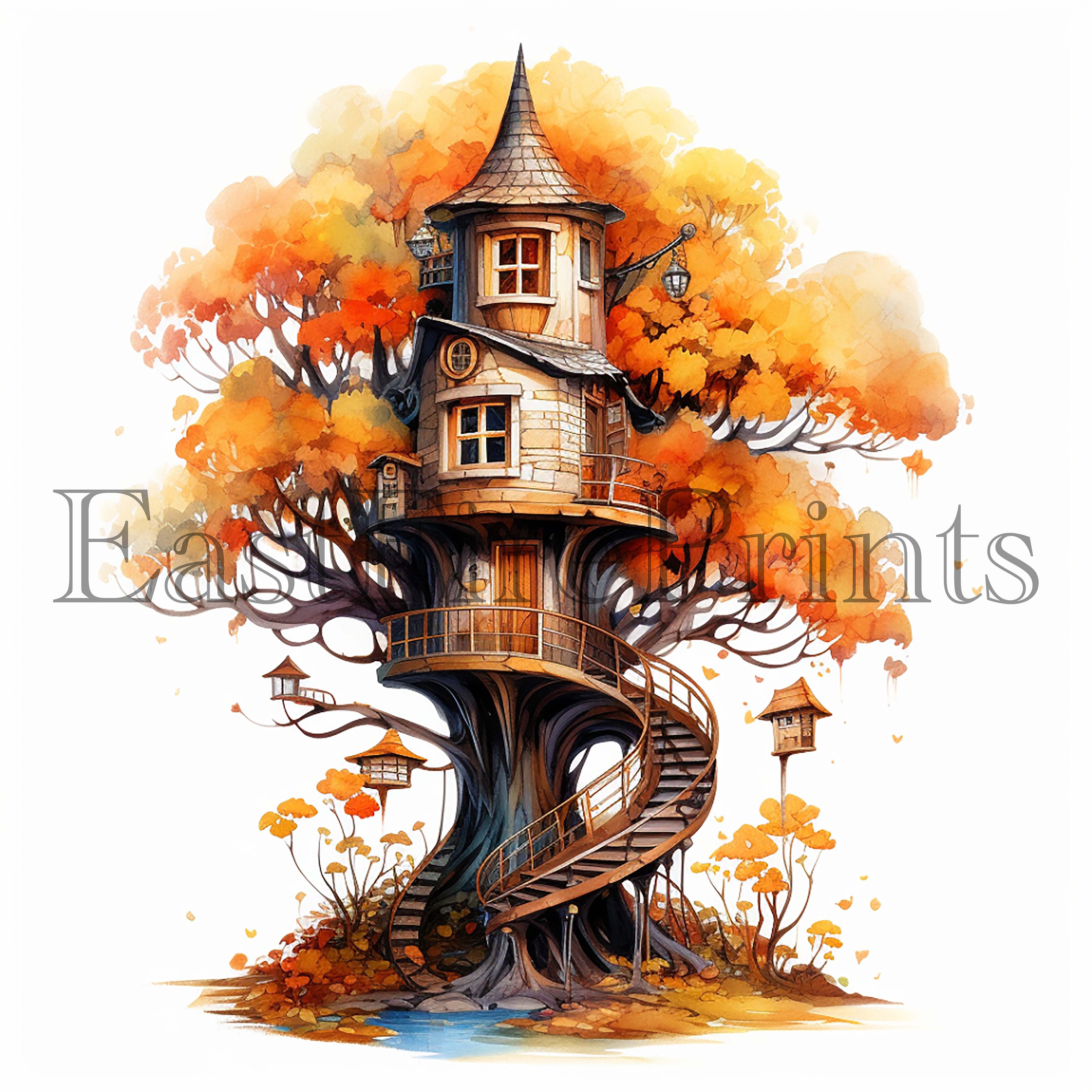 Autumn Tree House Clipart Cute Clipart Tree House Png - Etsy