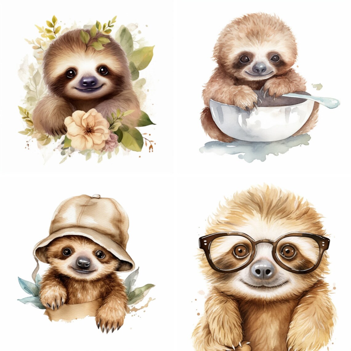 20 Watercolor Baby Sloth Clipart Set Cute Sloth Clipart - Etsy