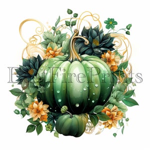 Gem Green Pumpkin Clipart Bundle, Watercolor Clipart, Halloween Clipart ...