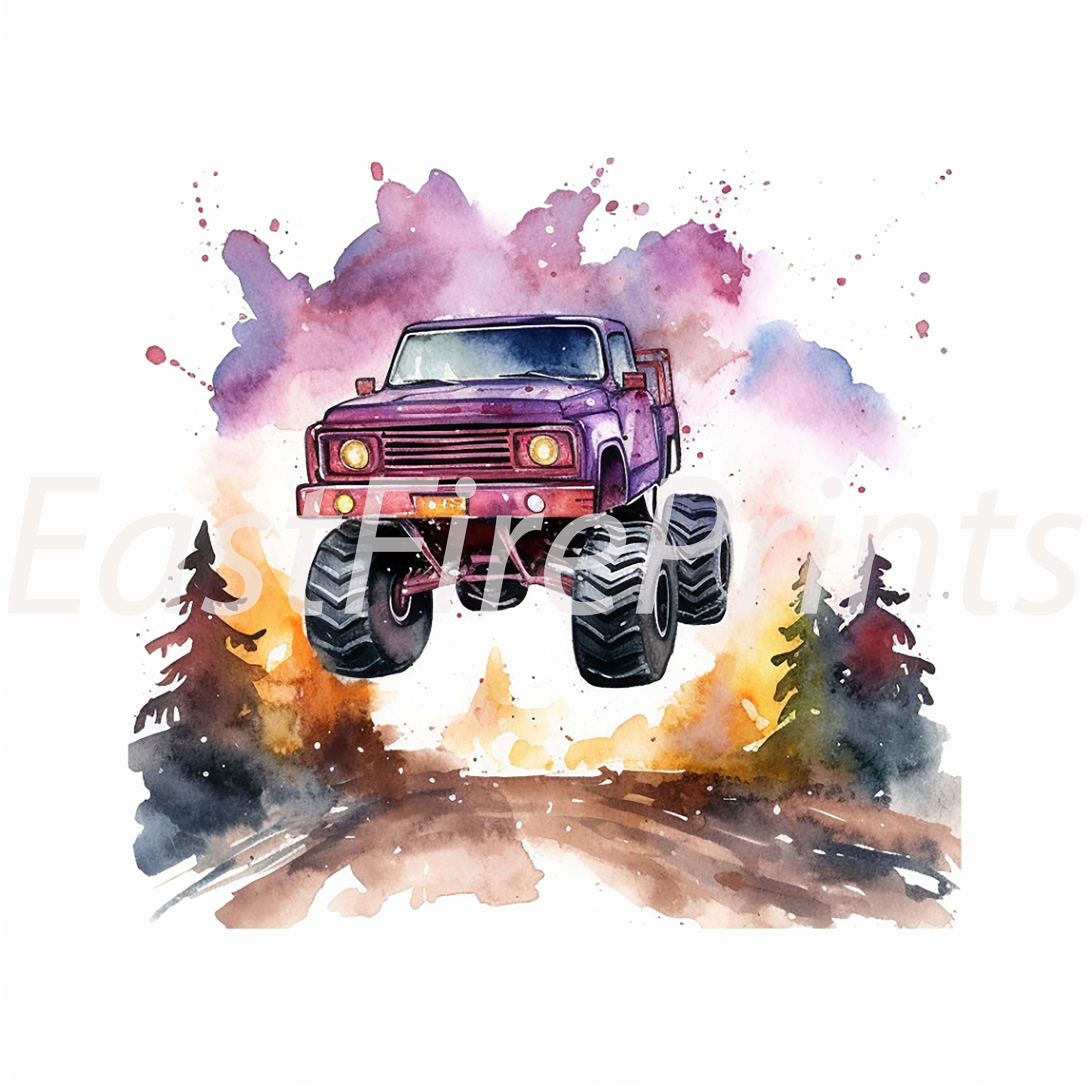 Set of 20 Watercolor Monster Truck Clipart Bundle Vehicle - Etsy