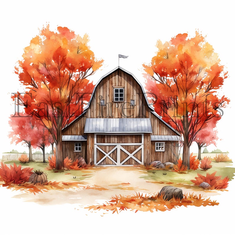Watercolor Autumn Barn Clipart High Quality Png Fall - Etsy