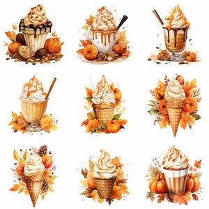 Watercolor Autumn Ice Cream Clipart, Dessert Art, Halloween Clipart ...