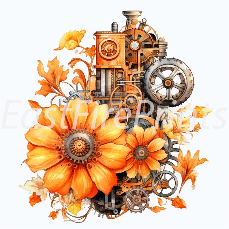 20 Steampunk Flowers Watercolor Clipart PNG Steampunk Roses - Etsy