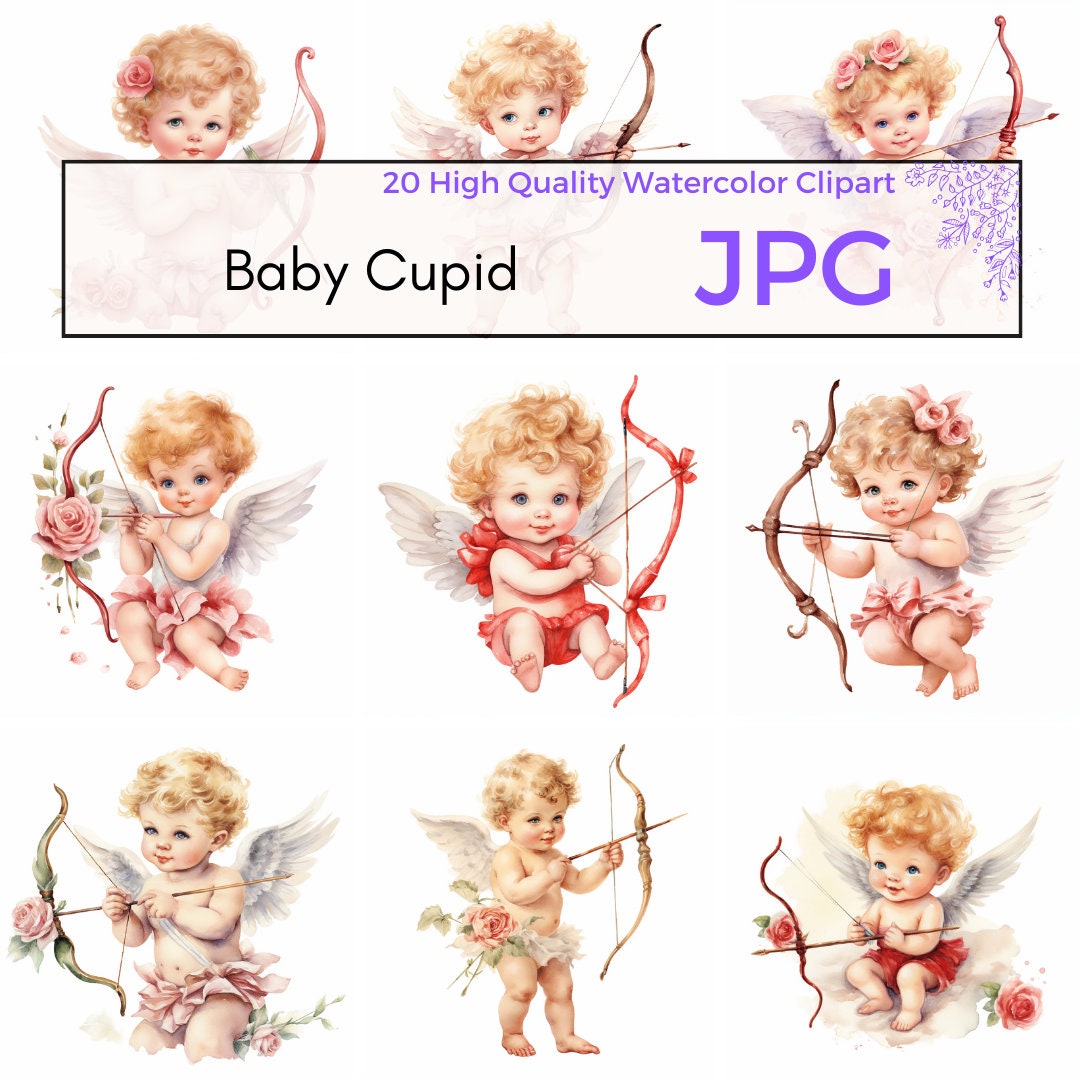 Watercolor Baby Cupid Clipart, High Quality JPG, Valentines Day Clipart ...