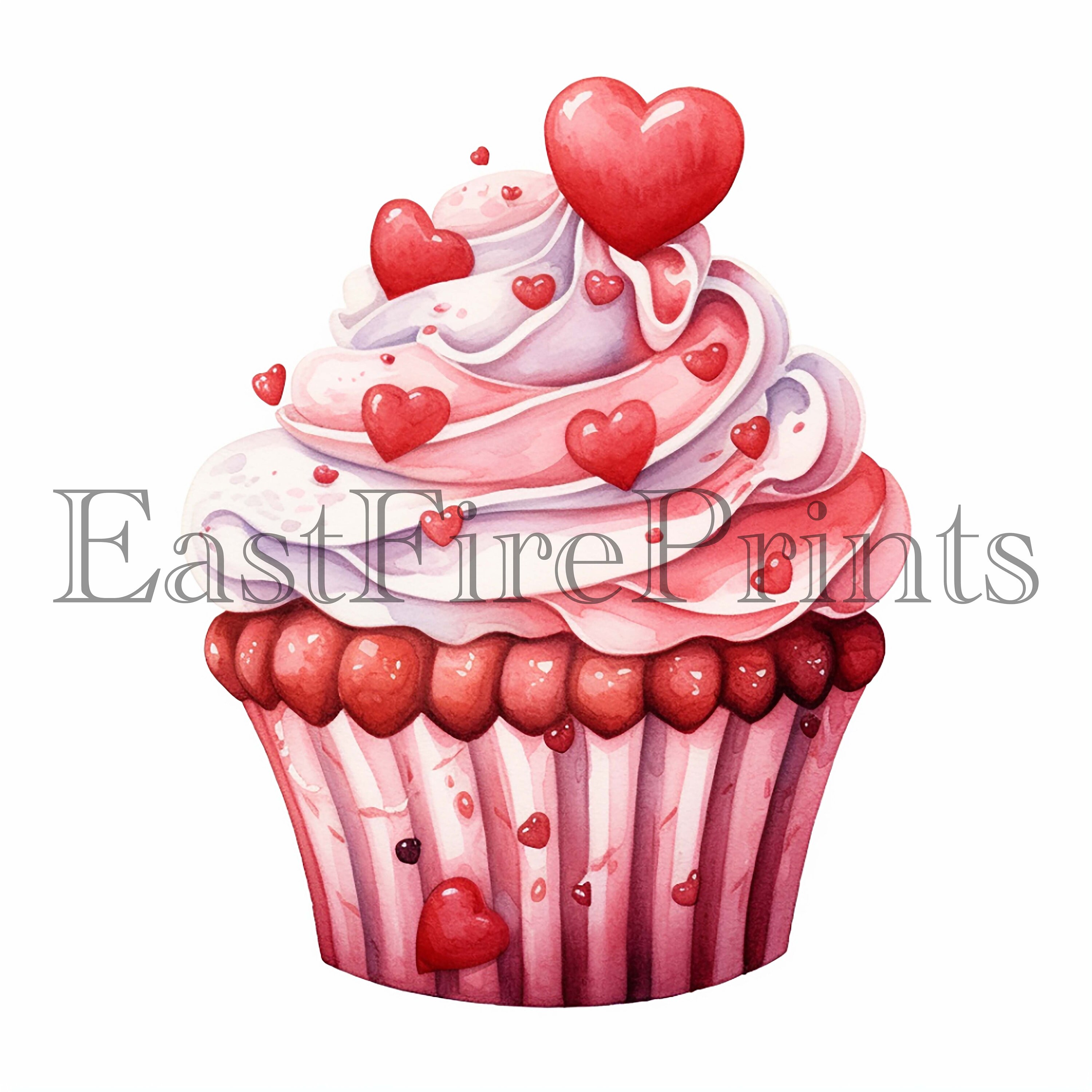 Watercolor Valentines Cupcake Clipart High Quality Png Pink - Etsy