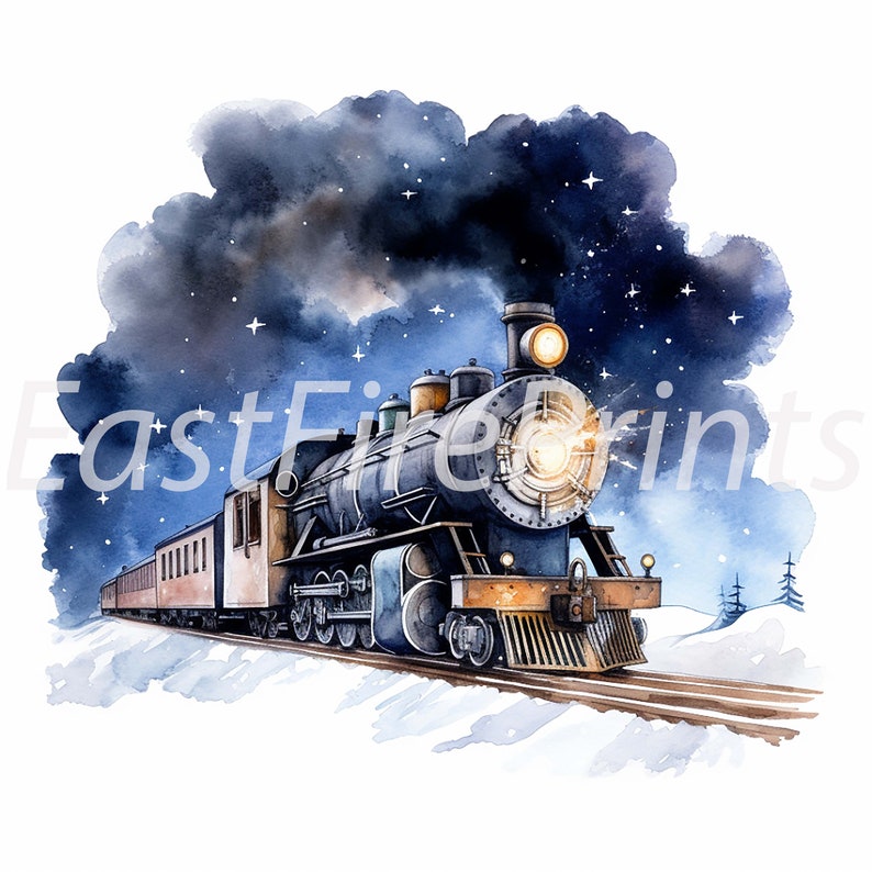 Set of 20 Watercolor Steam Train Clipart Vintage Railroad - Etsy