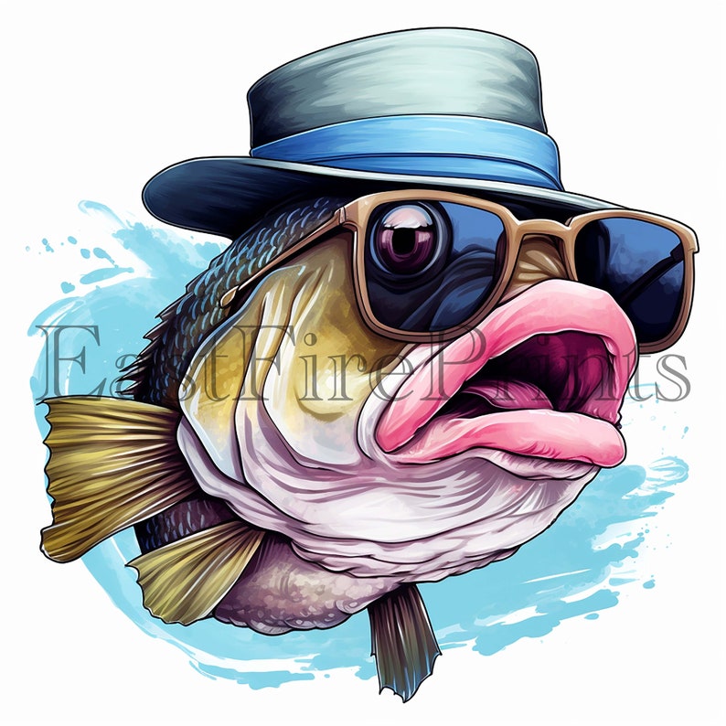 Watercolor Bass Fish Clipart PNG Files Funny Fish Clip Art - Etsy