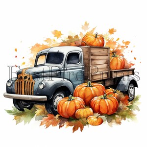 Watercolor Pumpkin Truck Clipart, High Quality Png, Autumn Clip Art ...