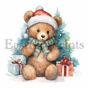 Watercolor Christmas Teddy Bear Clipart, High Quality Png, Xmas Clip ...