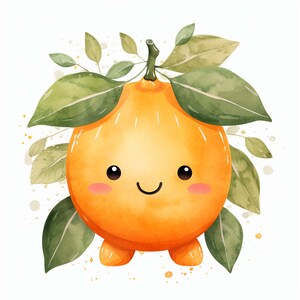 Watercolor Cute Orange Clipart, Kawaii Clipart Cute Clipart Nursery Jpg ...