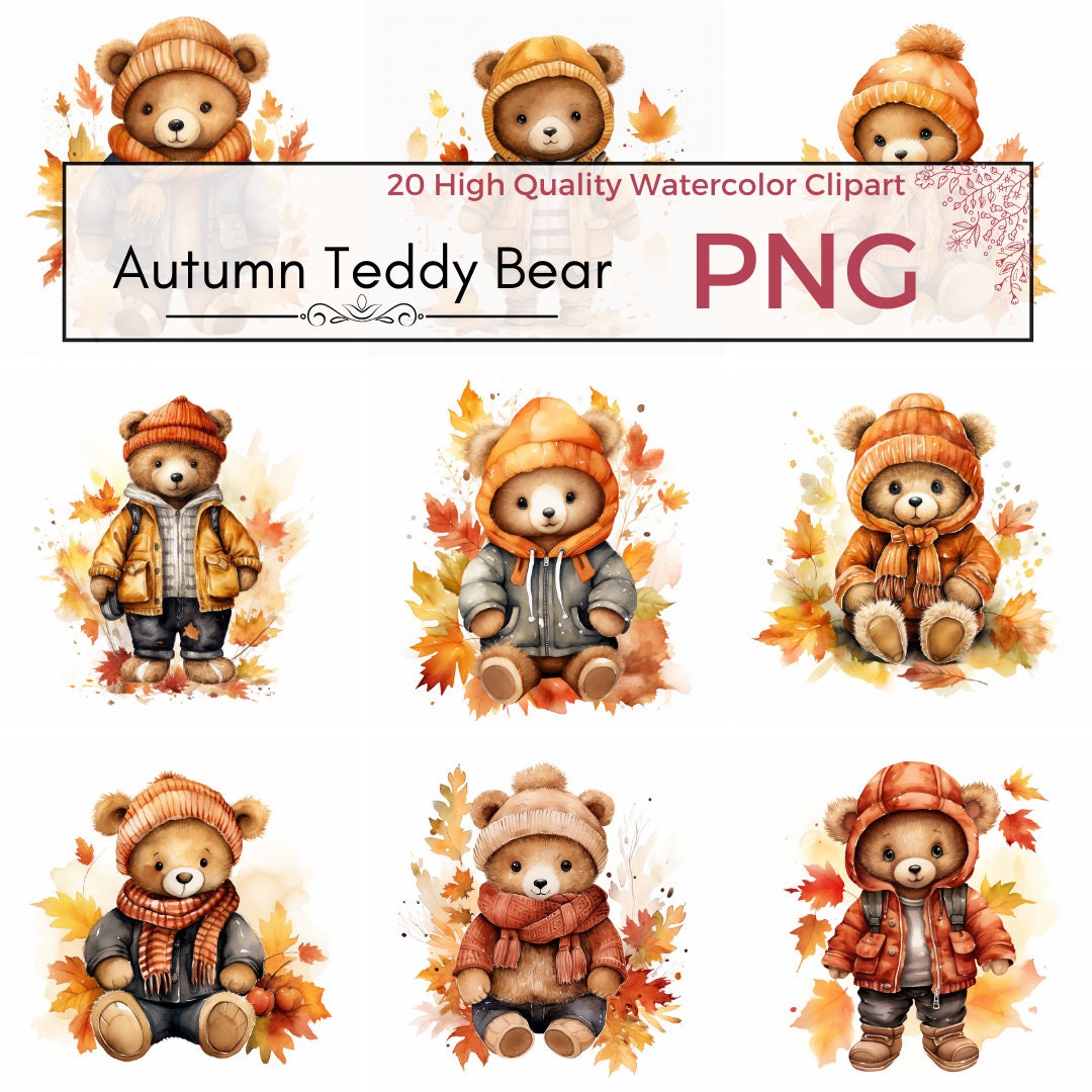 Autumn Teddy Bear Clipart, High Quality Png Autumn Sublimation Nursery ...