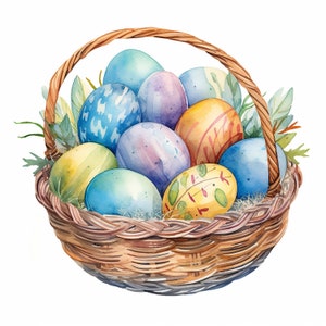 Watercolor Easter Basket Clipart, High Quality JPG, Spring Clipart ...