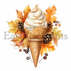 Watercolor Autumn Ice Cream Clipart, Dessert Art, Halloween Clipart ...