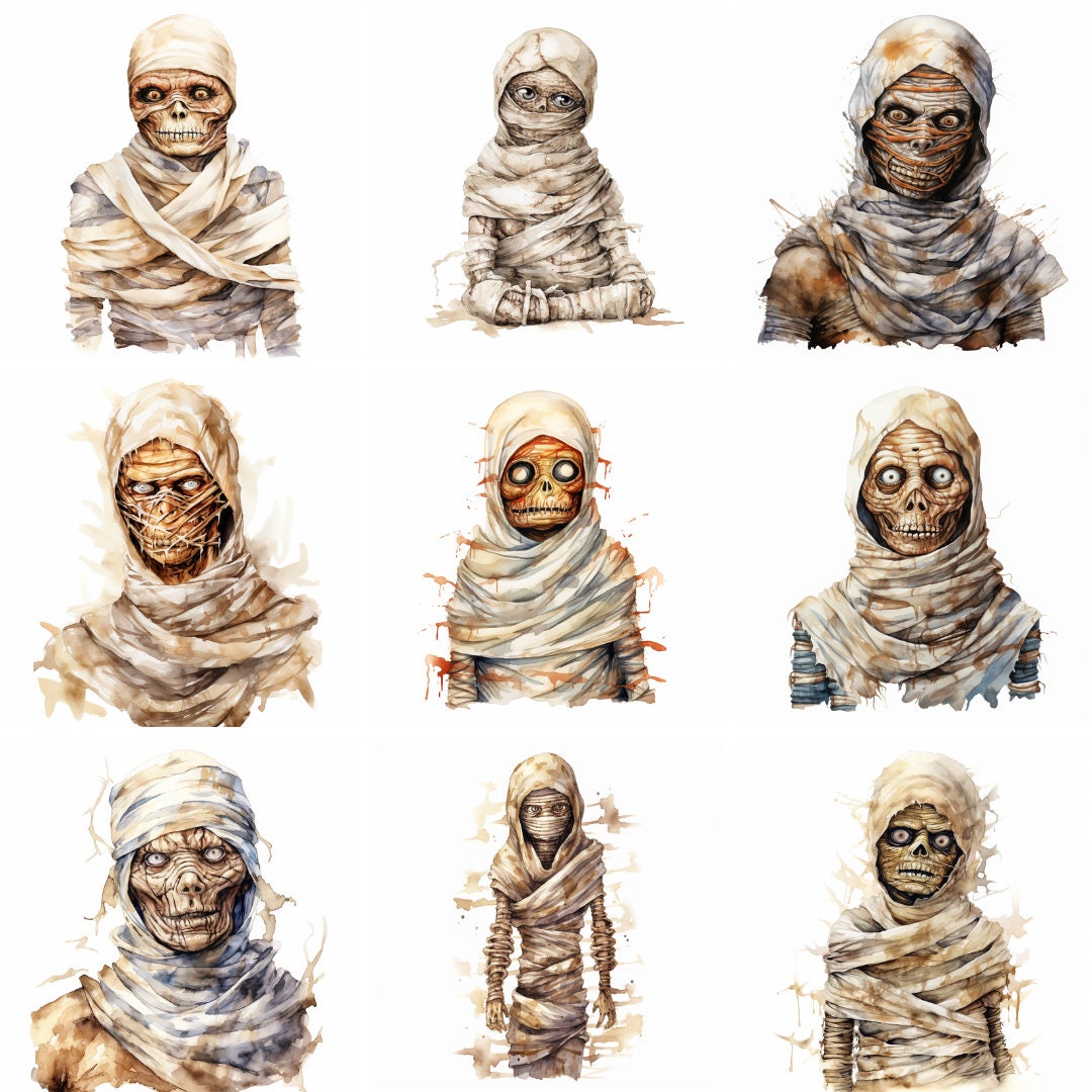 Mummy Watercolor Clipart Mummy Graphics Halloween Png Scary - Etsy