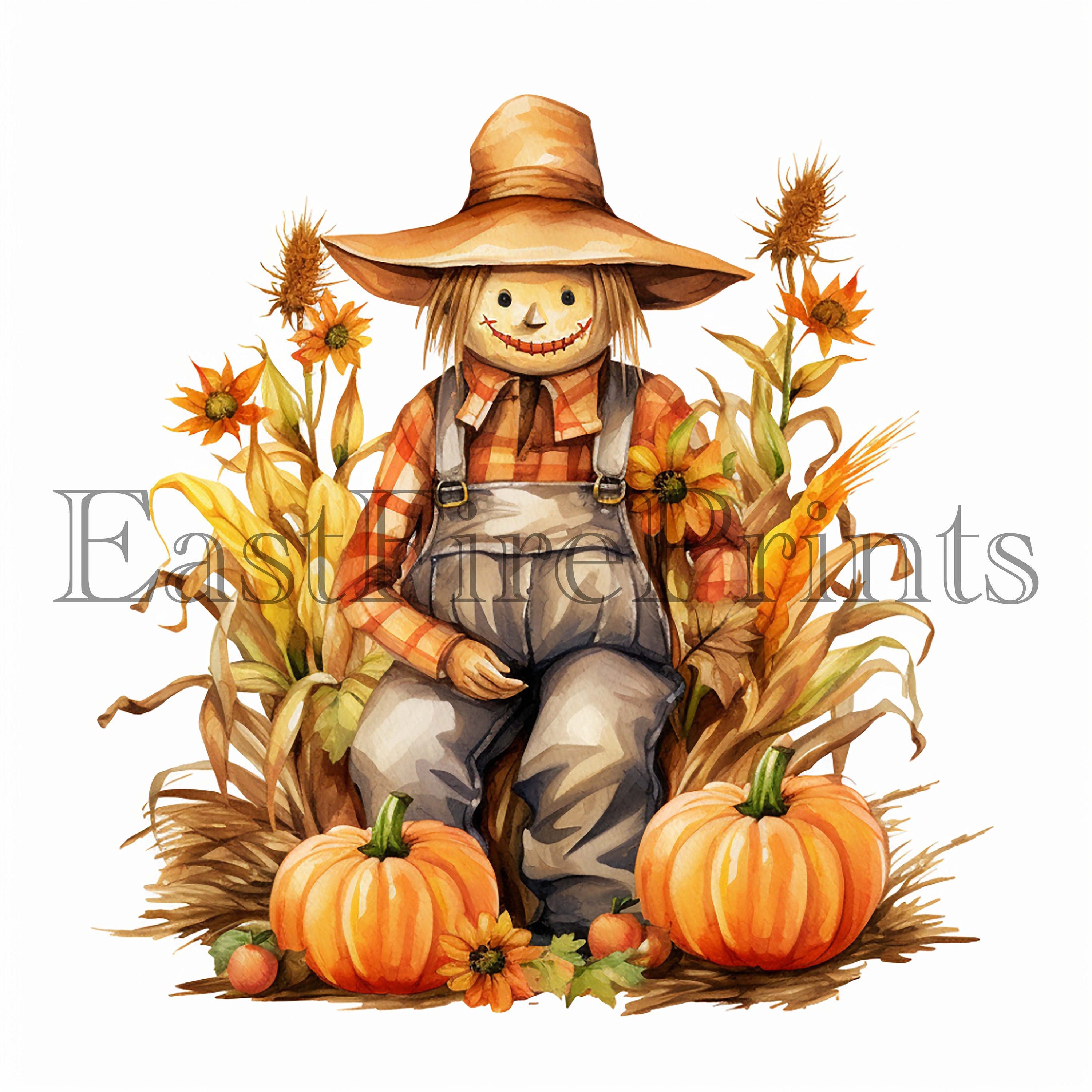Watercolor Halloween Pumpkin Scarecrow Clipart High Quality - Etsy