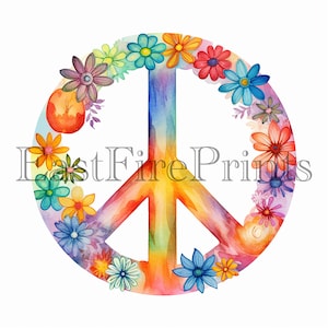 Watercolor Retro Peace Sign Clipart, High Quality Png, Hippie Groovy ...