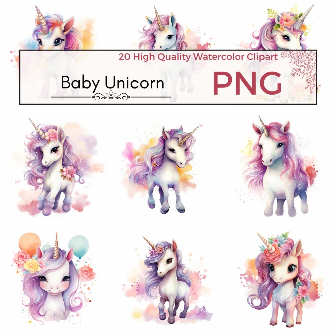 Baby Unicorn Clipart High Quality PNG Fantasy Clipart Cute - Etsy