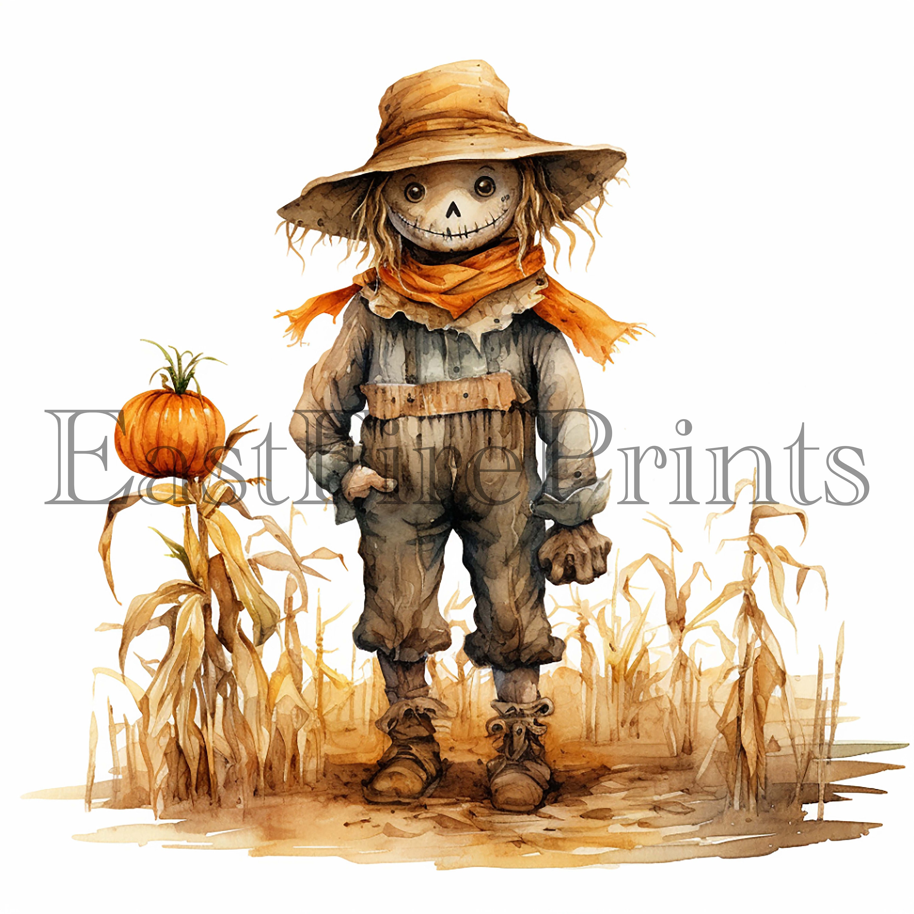 20 Halloween Pumpkin Scarecrow Watercolor Clipart High - Etsy
