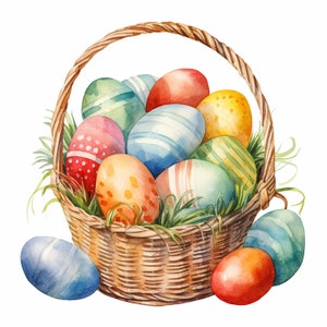 Watercolor Easter Basket Clipart, High Quality JPG, Spring Clipart ...