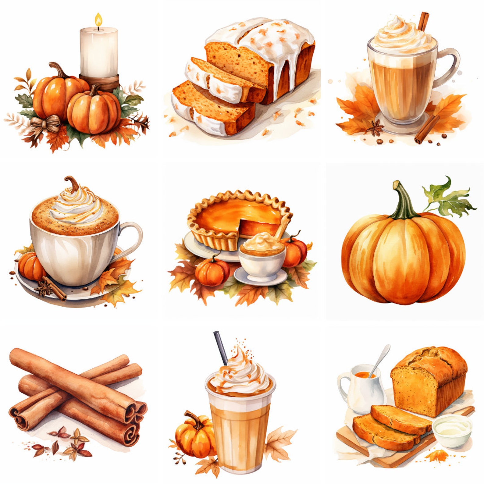 Watercolor Pumpkin Spice Clipart PNG Fall and Autumn Clip - Etsy