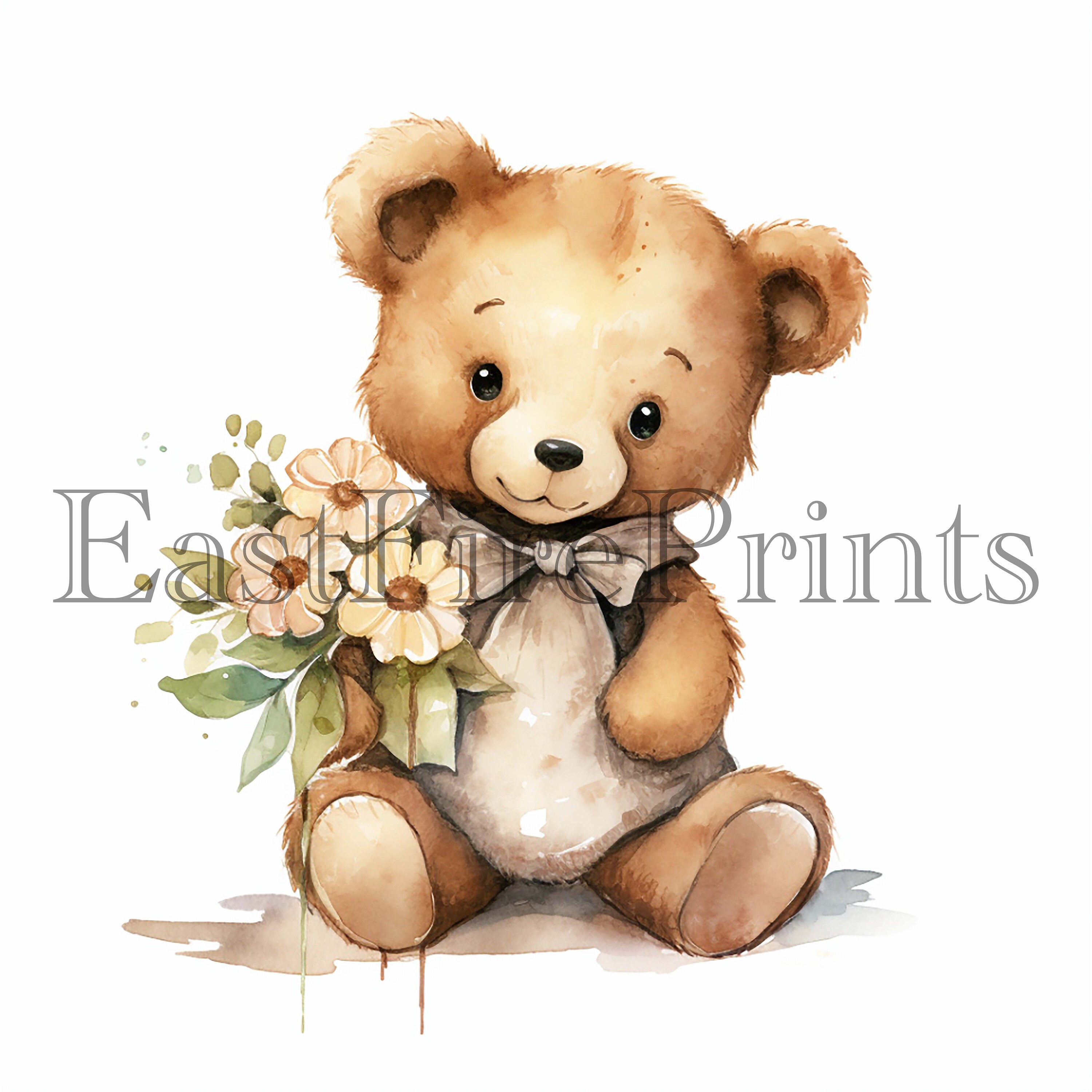 Floral Teddy Bear Clipart Prints Botanical Clipart Nursery - Etsy