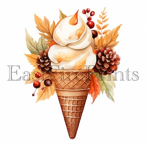 Watercolor Autumn Ice Cream Clipart, Dessert Art, Halloween Clipart ...