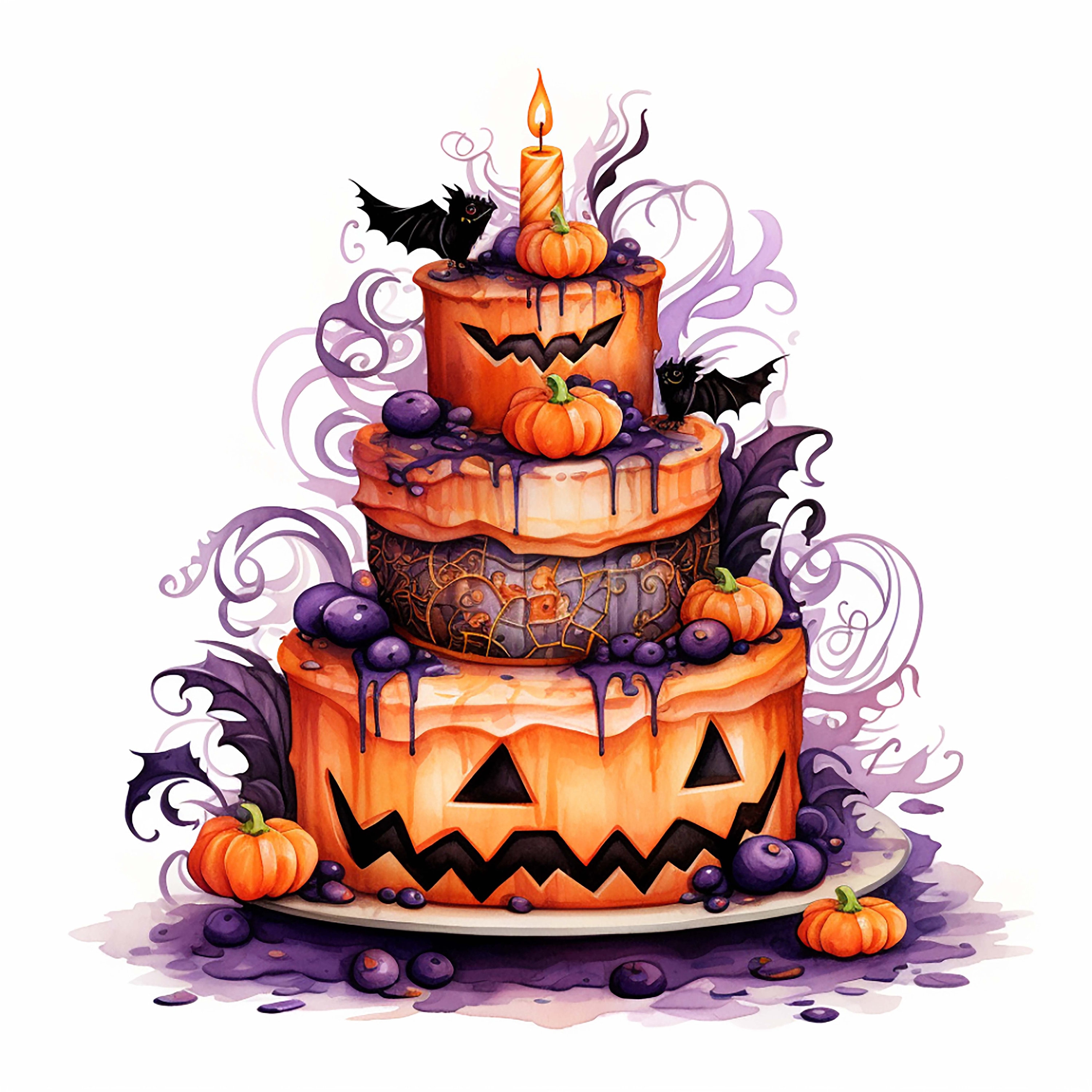 Watercolor Halloween Cake Clipart Halloween Clipart Cake - Etsy