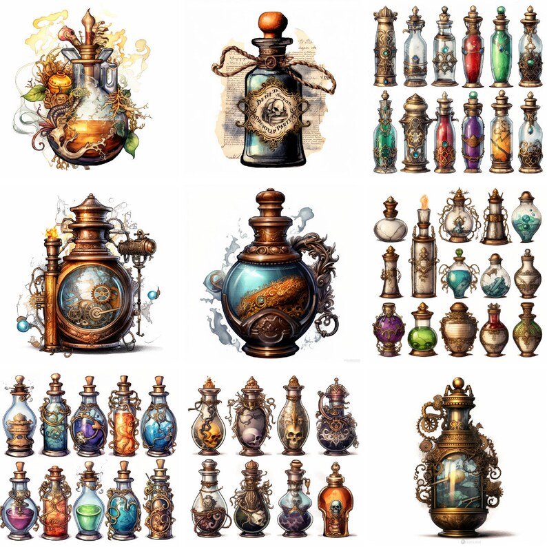 Steampunk Potions Bottle Clipart PNG Steampunk Clipart - Etsy